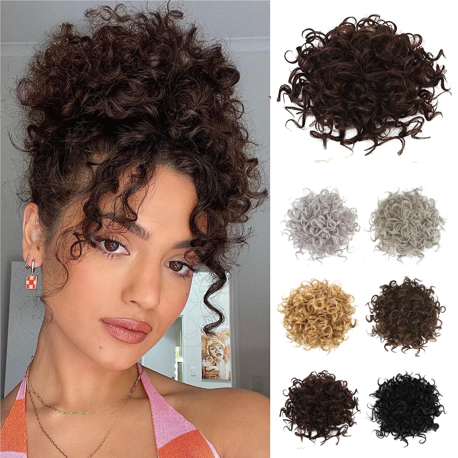 Yacurcur Messy Bun Hair Piece Elastic Drawstring Loose Wave Large Curly ...