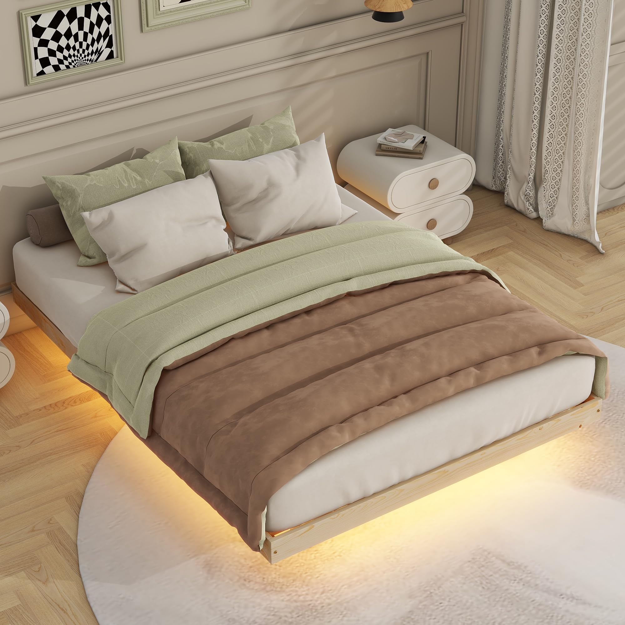 Dolonm Full Size Bed Frame, Floating Bed Frame with LED Lights, Modern ...