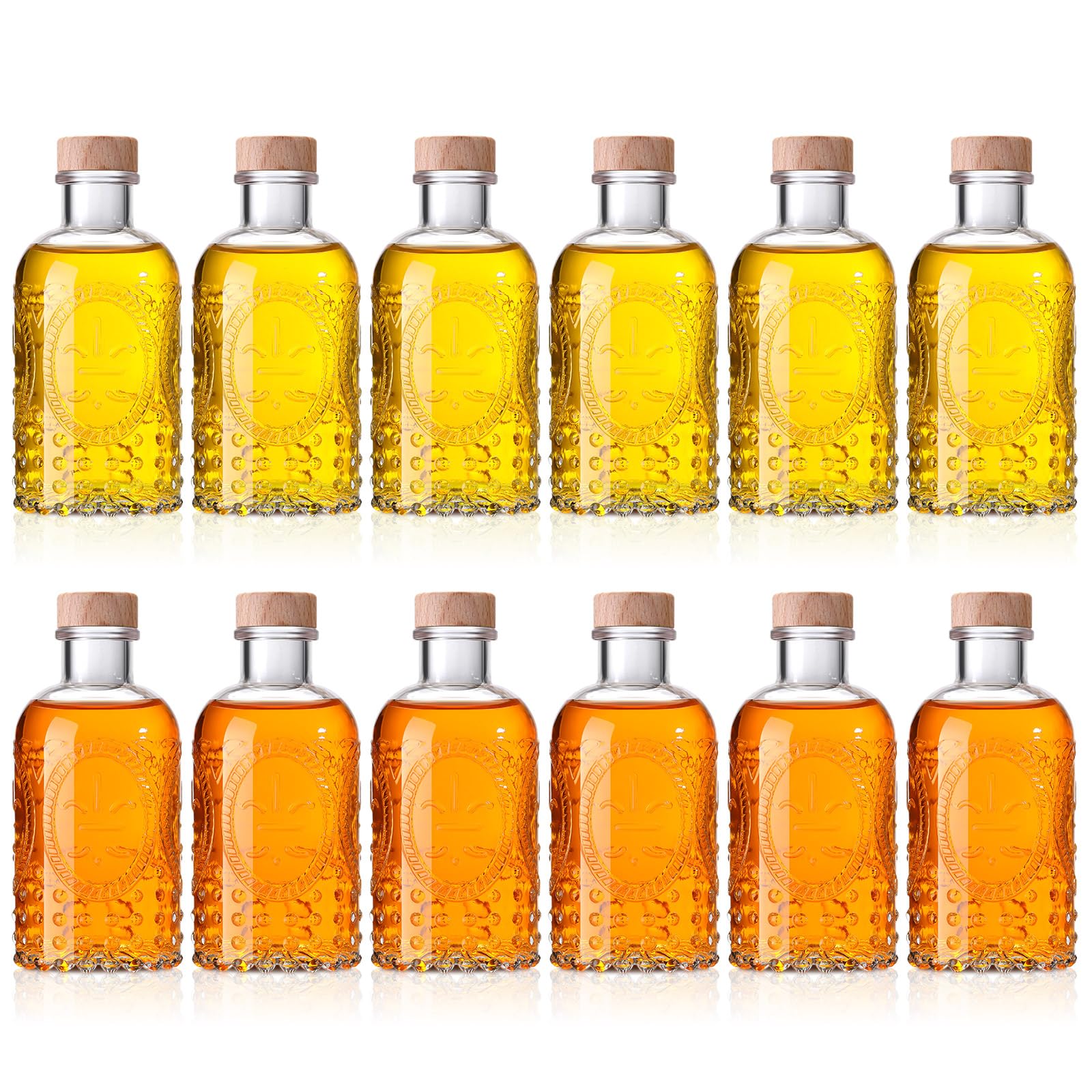 Teenyyou 12 Pcs Clear Glass Bottles 6oz/ 200ml Heavy Base Whiskey Glass Bottles Vintage with T ...