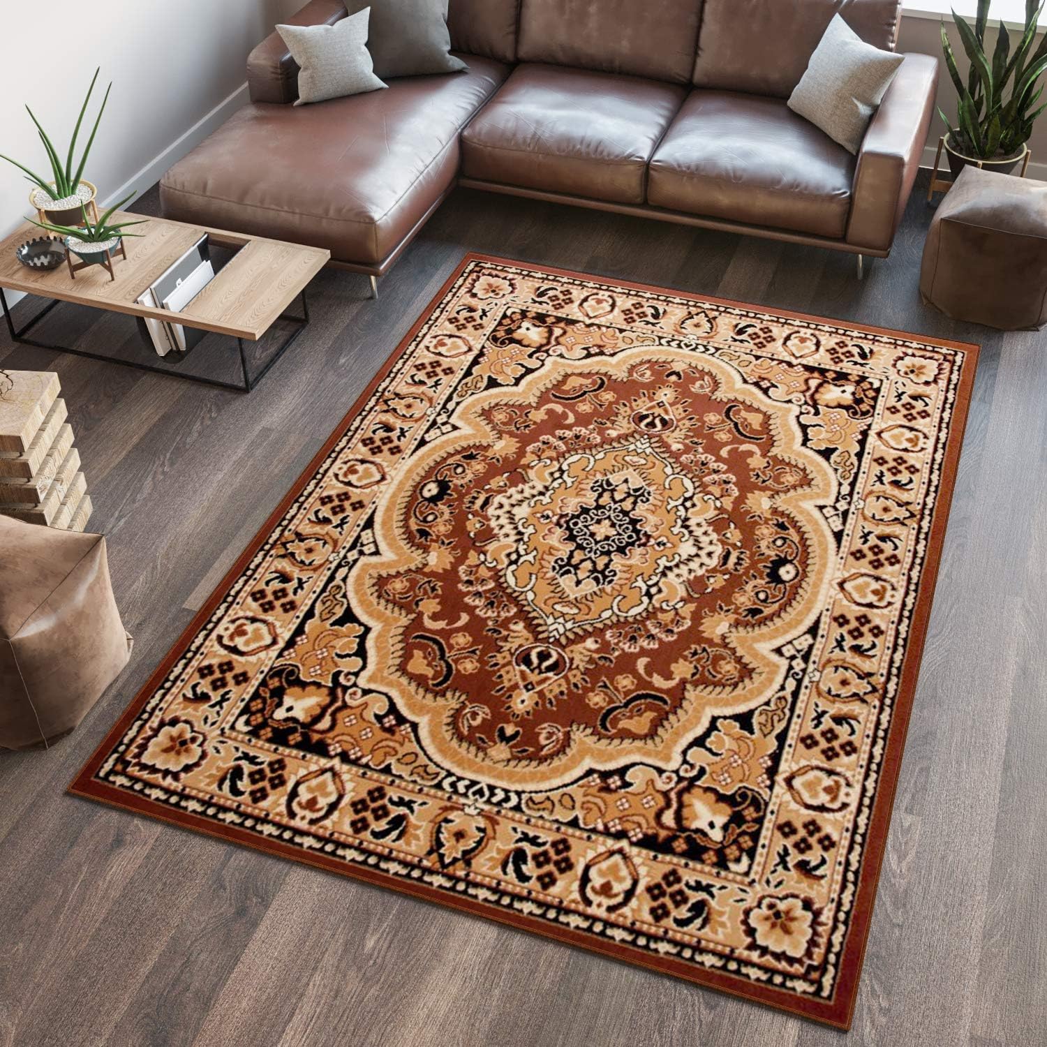 Tapiso Area Rug Traditional Pattern Medallion Brown Durable Carpet ...