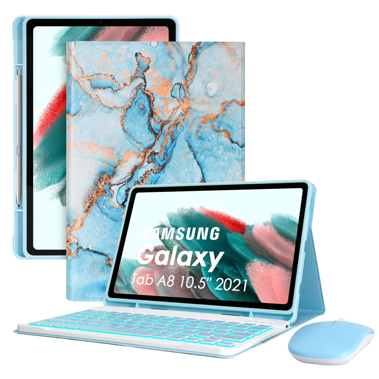 LAMA 7 Colors Backlit Keyboard Case with Mouse for Samsung Galaxy Tab ...