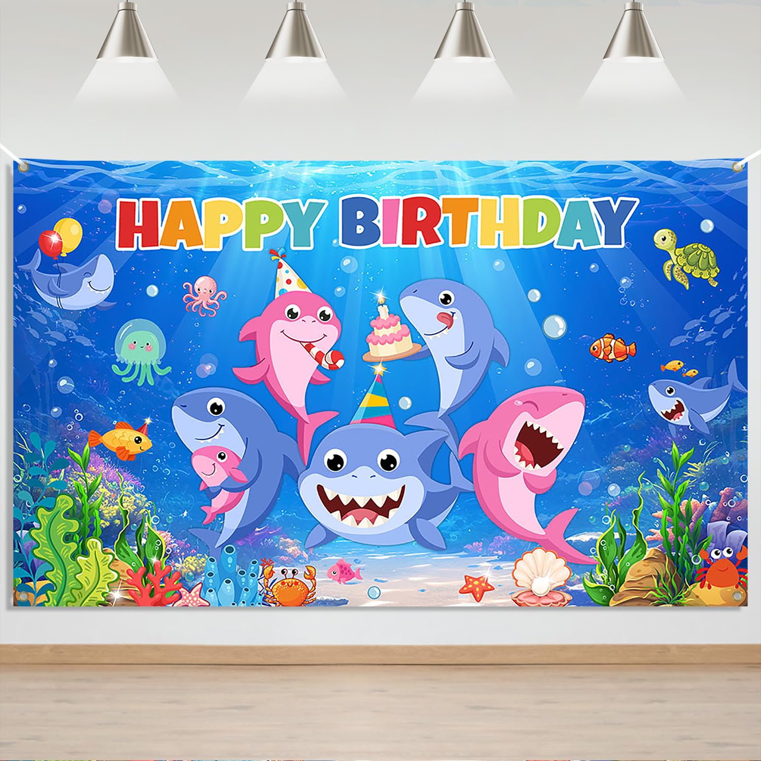 Mocsicka Shark Birthday Backdrop Banner Cartoon Shark Background for ...