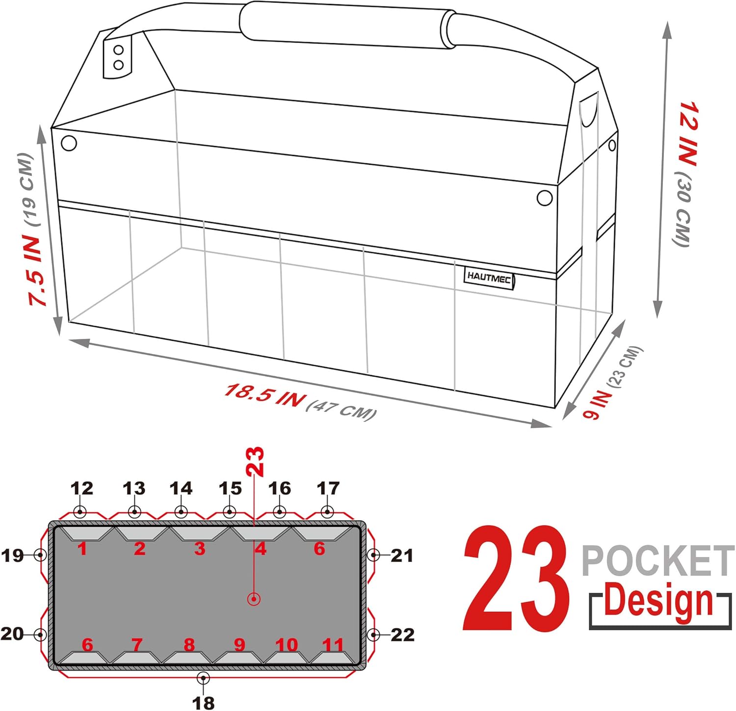 HAUTMEC Professional Contractor’s Foldable Open Top Tote Bag Tool Bag ...