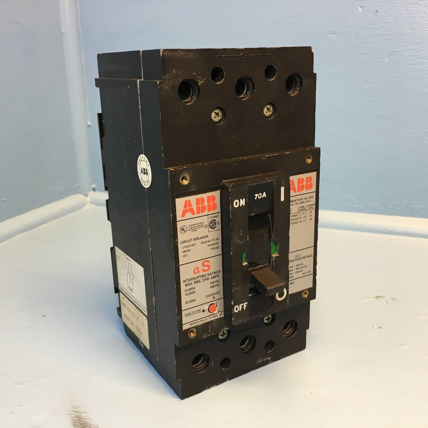 ABB Type ES 70A Circuit Breaker 480V 2 Pole Asea Brown Boveri 70 Amp ...