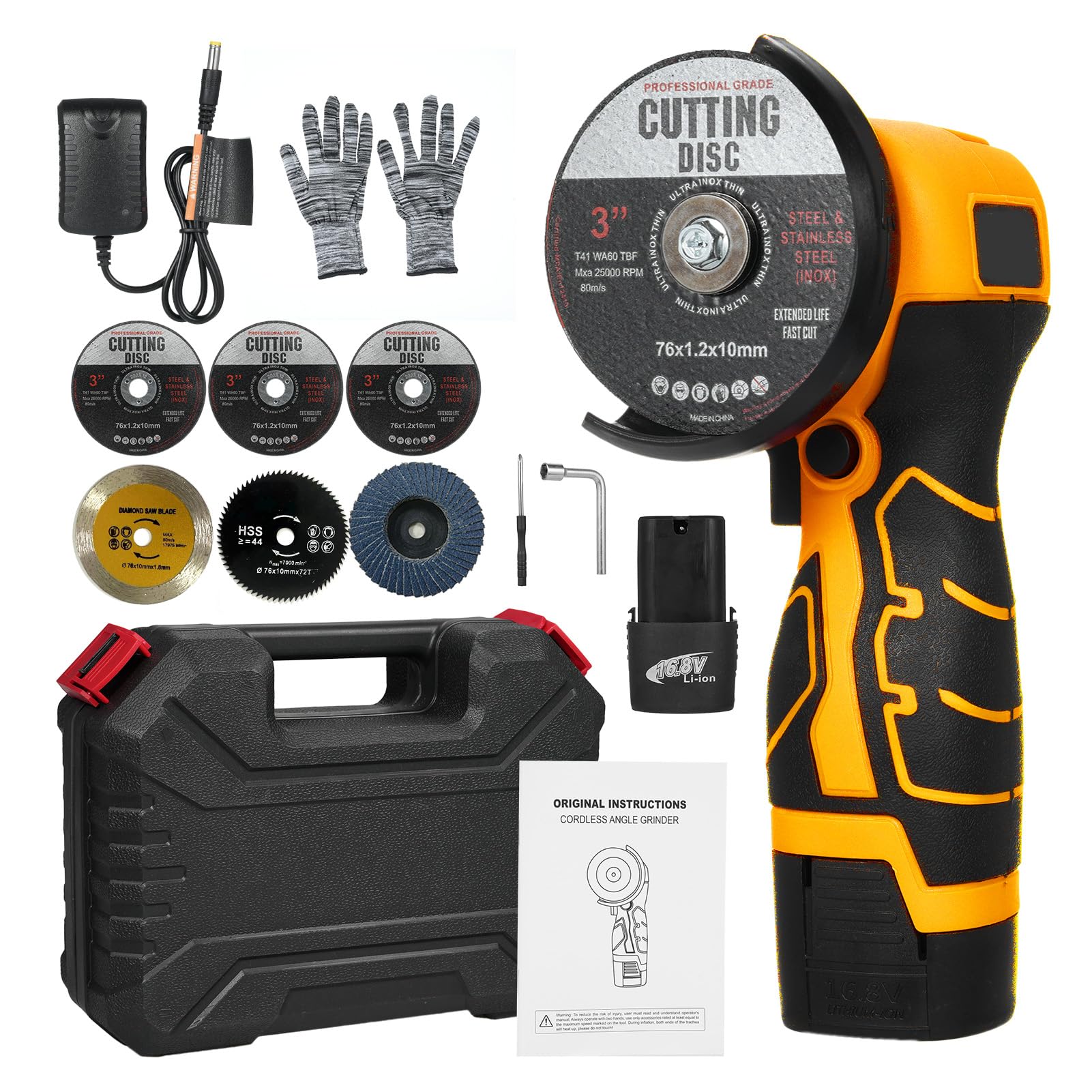 Cordless Angle Grinder, Weytoll 7000RPM Cordless Brush Angle Grinder ...