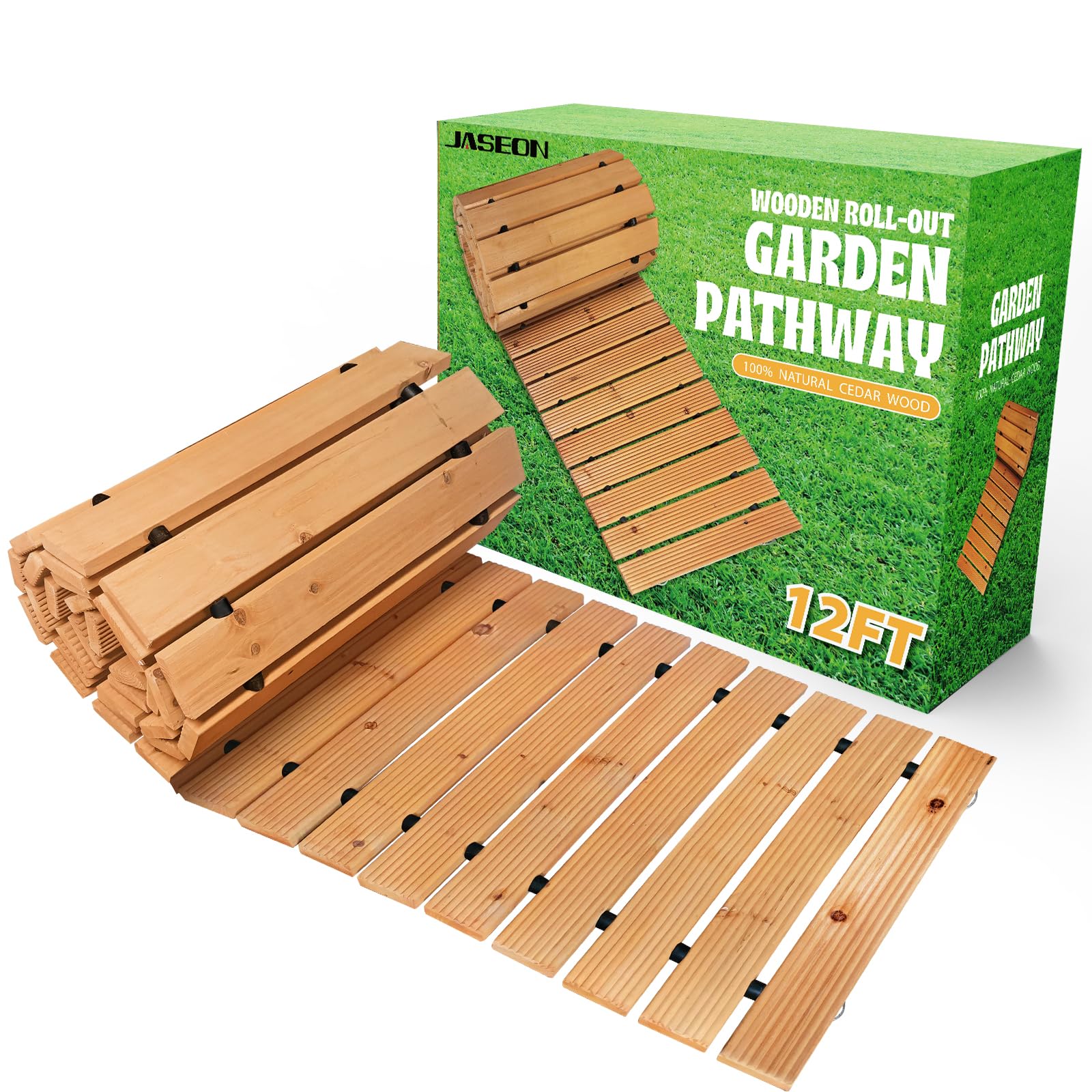 JASEON 12FT Straight Garden Pathway Walkway, Outdoor Roll Out Non-Slip ...