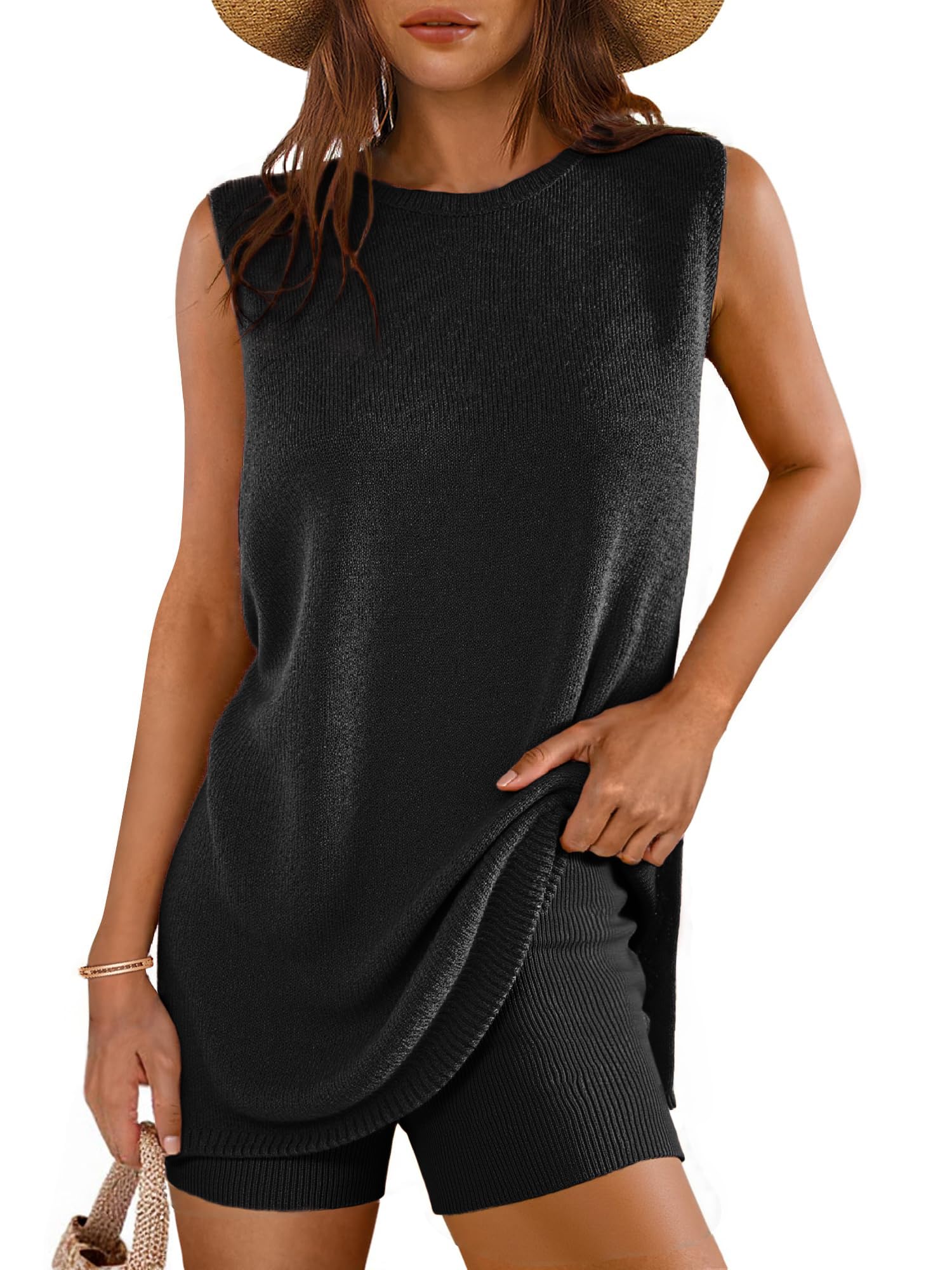 Glamaker Women's 2 Piece Sets Summer Casual Sleeveless Sweater Knit ...