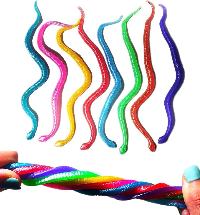 UpBrands Super Stretchy Snakes Toys 6 Inches Bulk Set, 8 Glitter Colors ...