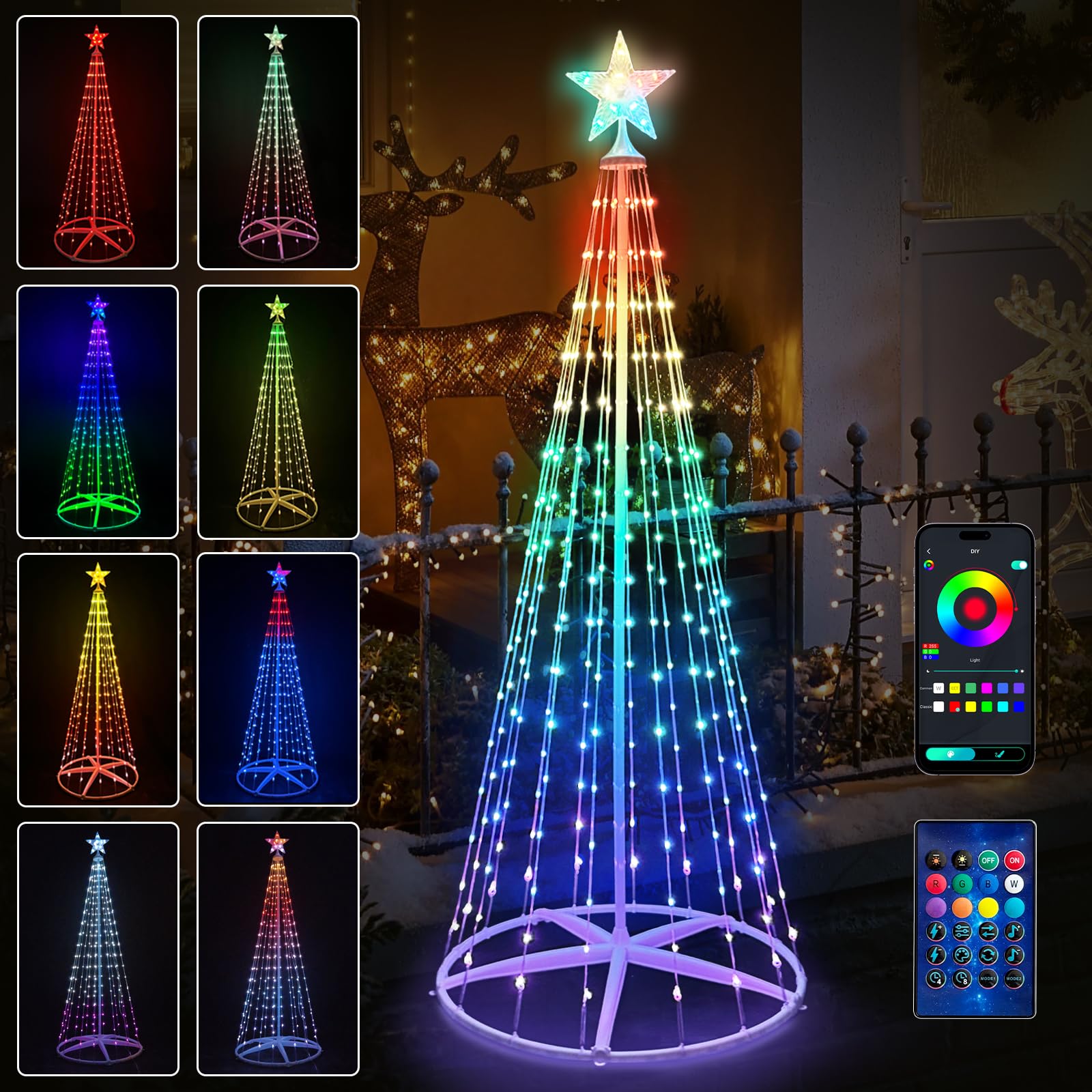 7.6FT Outdoor Christmas Tree, 330LED Cone Tree with Star Topper, DIY ...