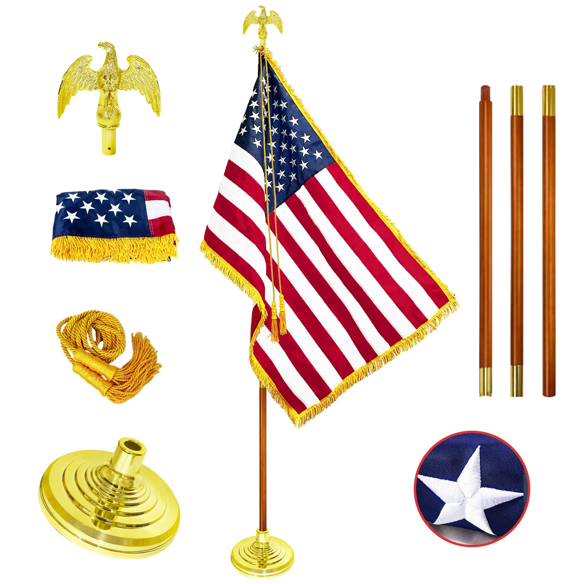 Montex 8.8ft Indoor Flag Pole Kit, Oak Flagpole Set with Eagle Topper ...