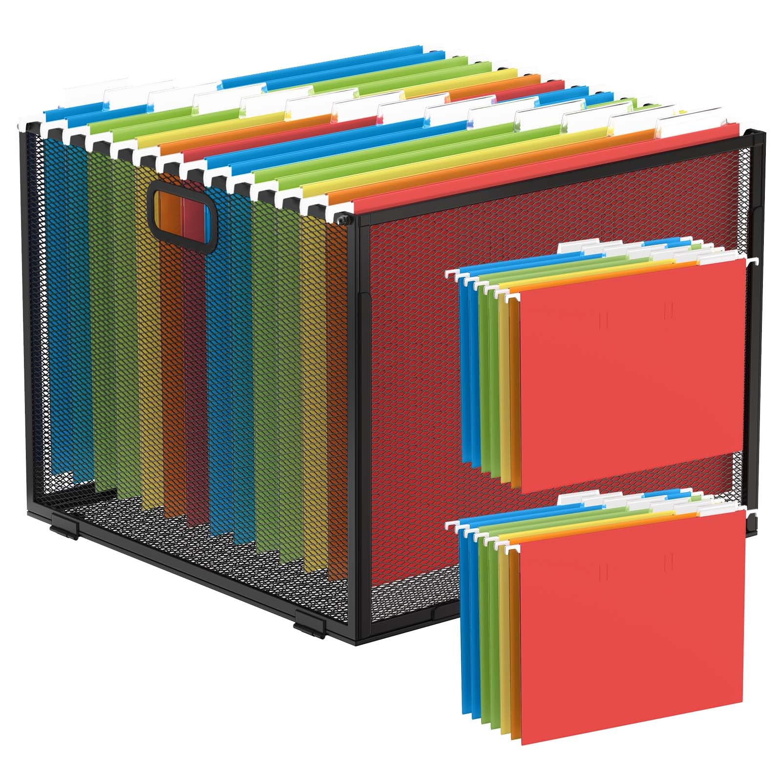 hueilm Hanging File Organizer, Mesh File Folder Box, Includes 14 ...