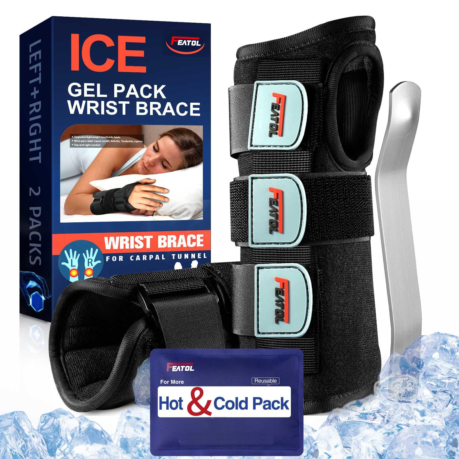 FEATOL 2 PACK Carpal Tunnel Wrist Brace | Adjustable Hand Night Sleep ...