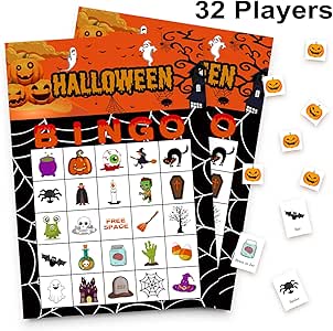 Amazon.com: 32 Players Halloween Games Bingo Cards for Kids Class Party ...
