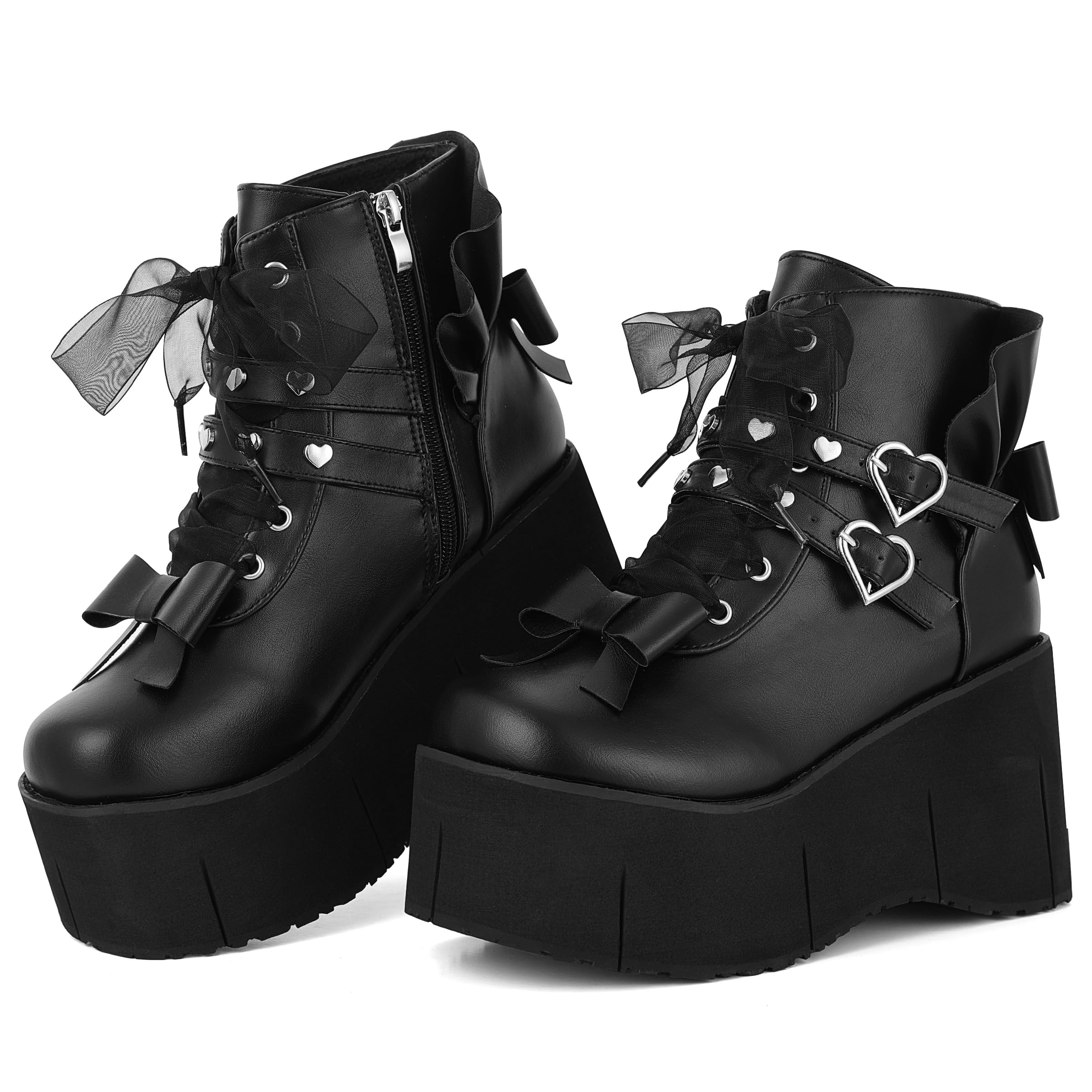 Accloris Black Platform Ankle Boots for Women Goth Punk Rave Shoes ...