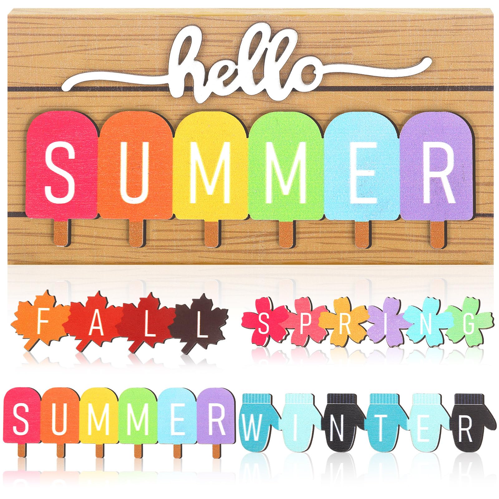 Roowest 5 Pcs Hello Summer Sign Interchangeable Seasonal Sign Spring ...