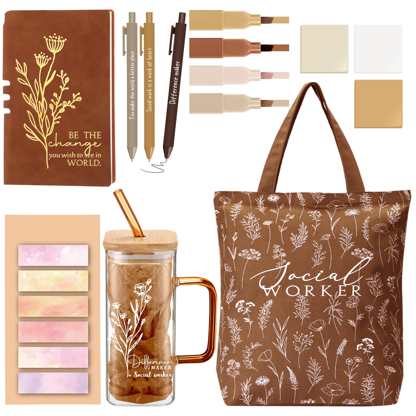 Reallnaive 15 Pcs Social Worker Appreciation Gifts Include 16 oz Glass ...