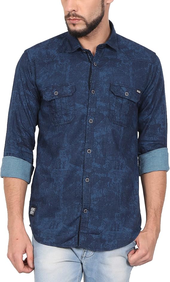 Buy NORTH REPUBLIC Men's Printed Cotton Full Sleeves Slim Fit Stylish ...