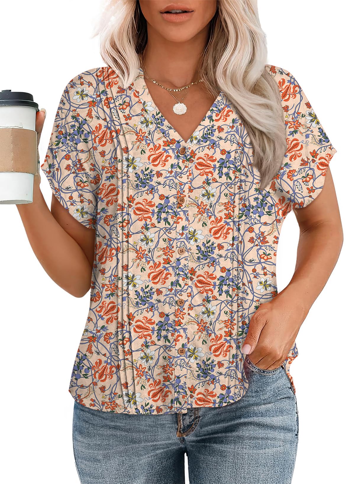 Dokotoo Womens Juniors Summer Tops Floral Pleated Casual Chiffon Blouse ...