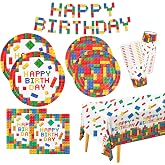 Amazon.com: gisgfim Building Blocks Party Tableware Kit for 24 Guests ...