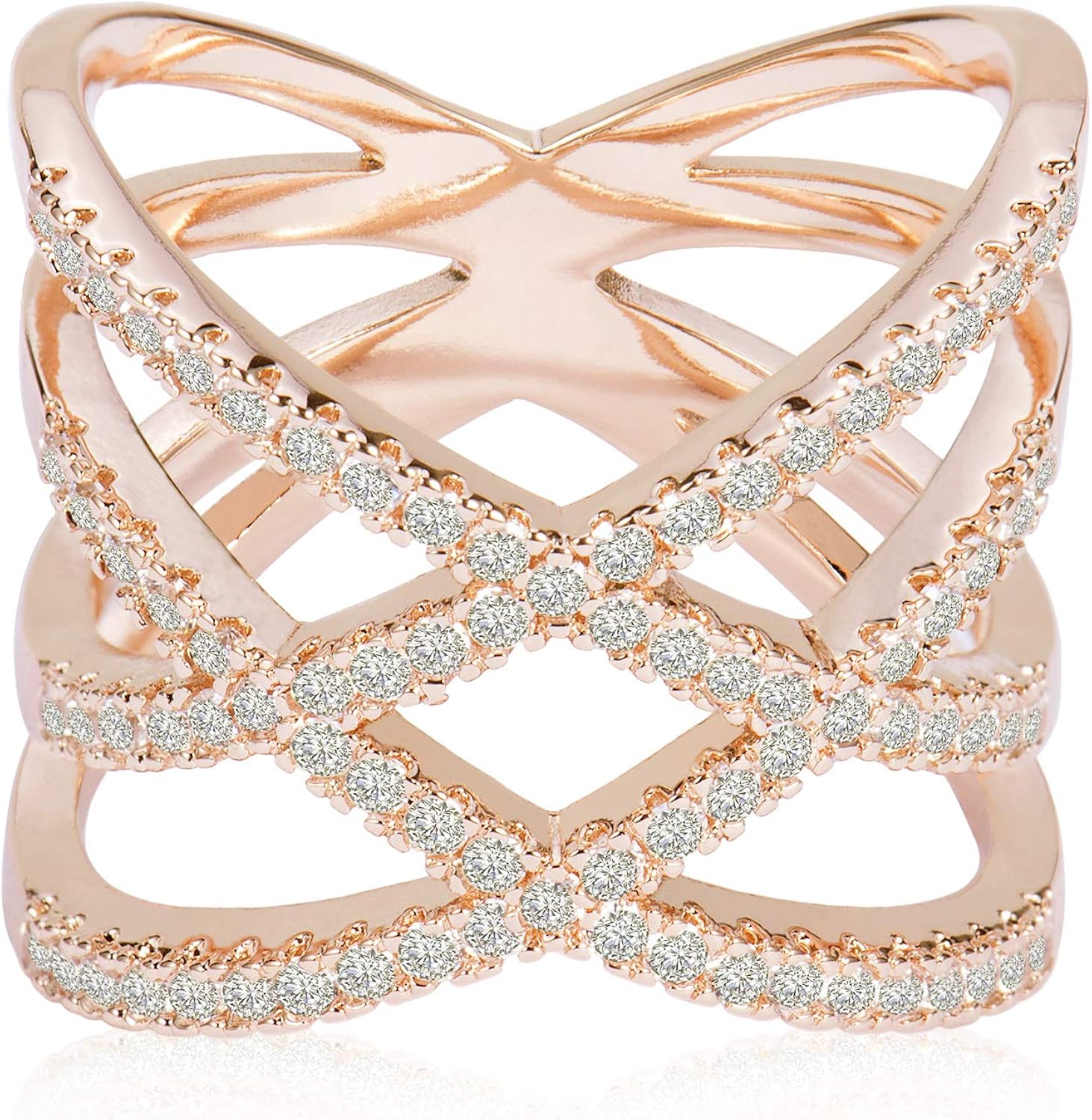 Lemon Grass Rose Gold Double Criss Cross Ring CZ Pave Crossover Fashion ...