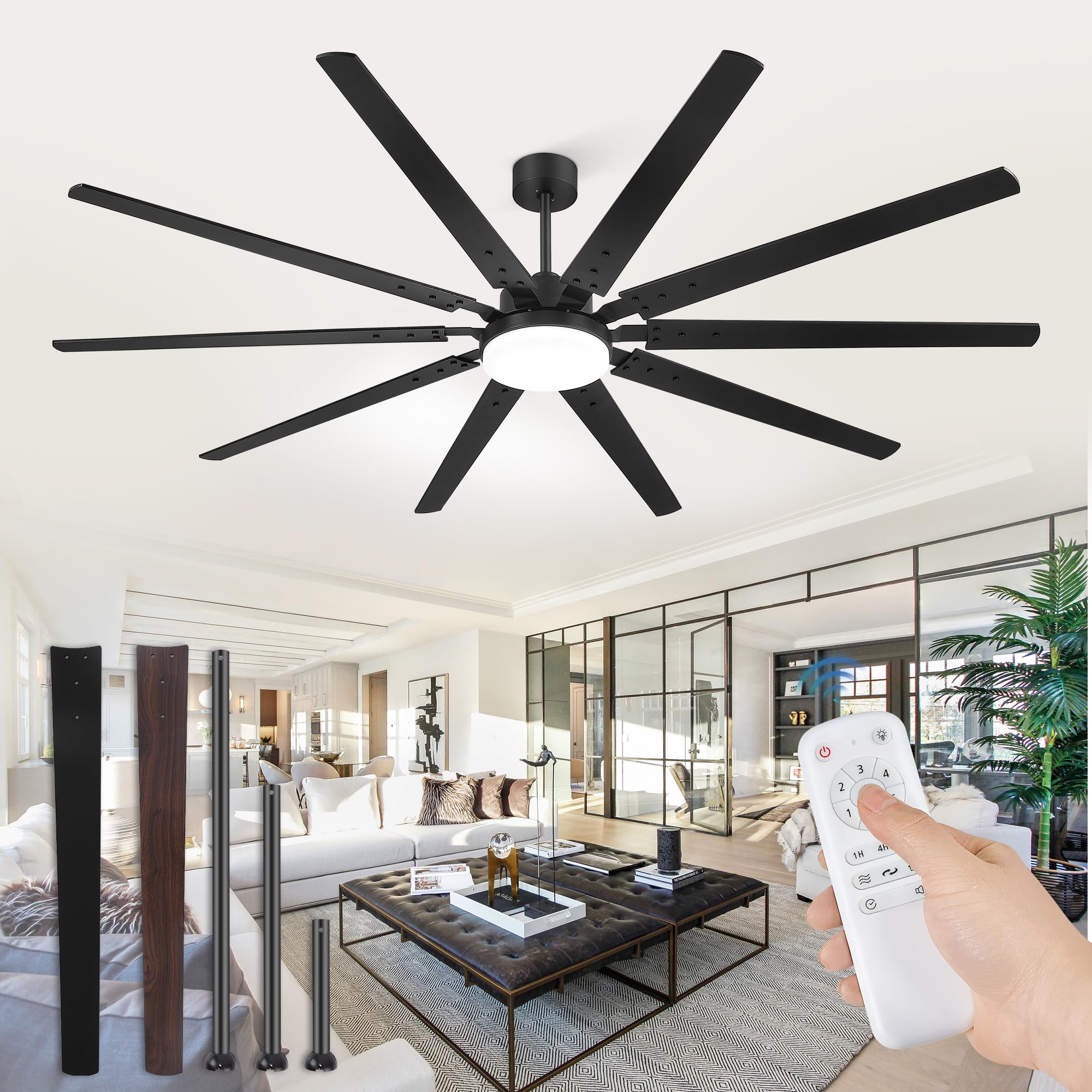 90 Inch Industrial Ceiling Fans with Lights, Large Ceiling Fan with ...