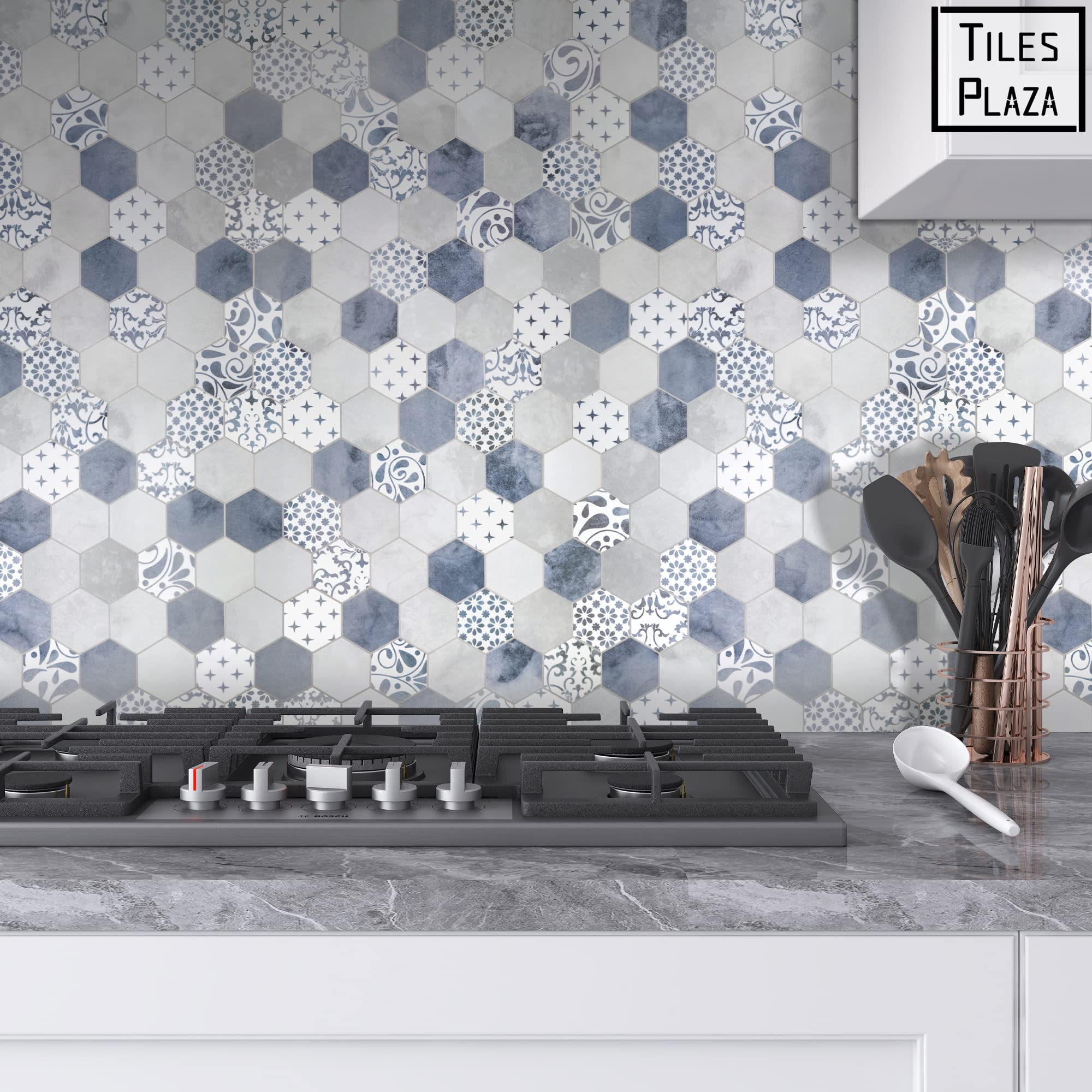Kitchen Bathroom Backsplash RoomMates Gray Hexagon Peel & Stick ...