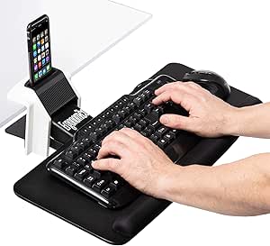Amazon.com : Ergonomic Clamp On Keyboard Tray with Smartphone Tablet ...