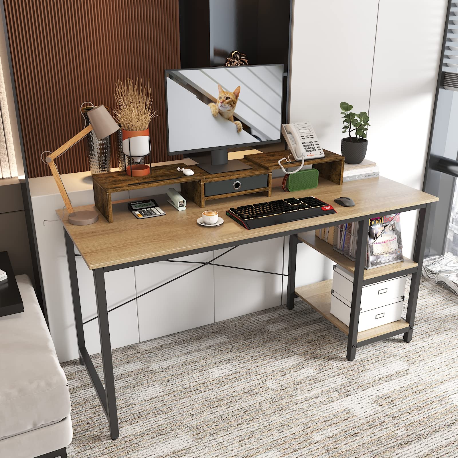 Mua WESTREE Dual Monitor Stand Riser with Drawer, 3 Shelf Computer ...