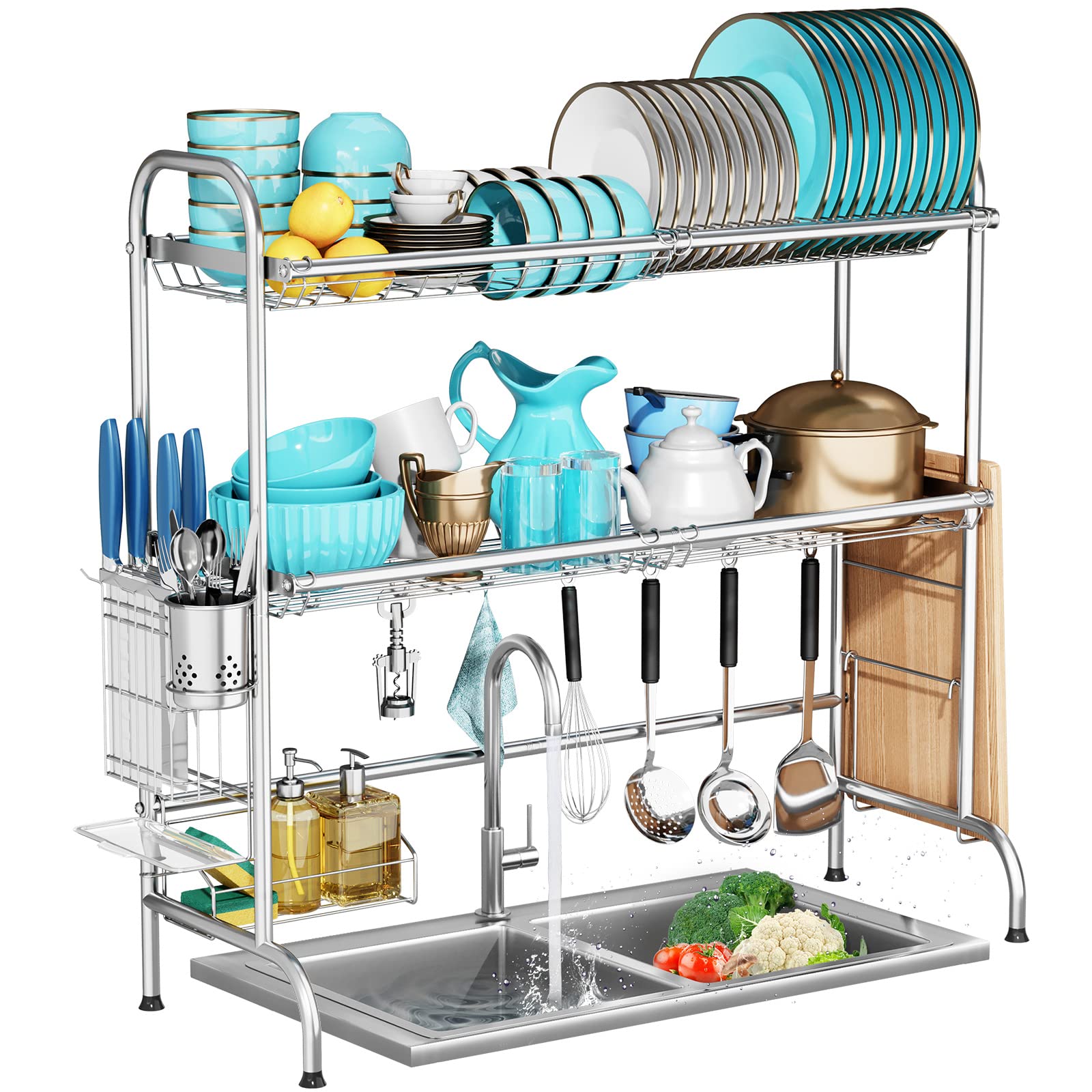 MOUKABAL Stainless Steel 2 Tier Large Over The Sink Dish Rack, Sink ...