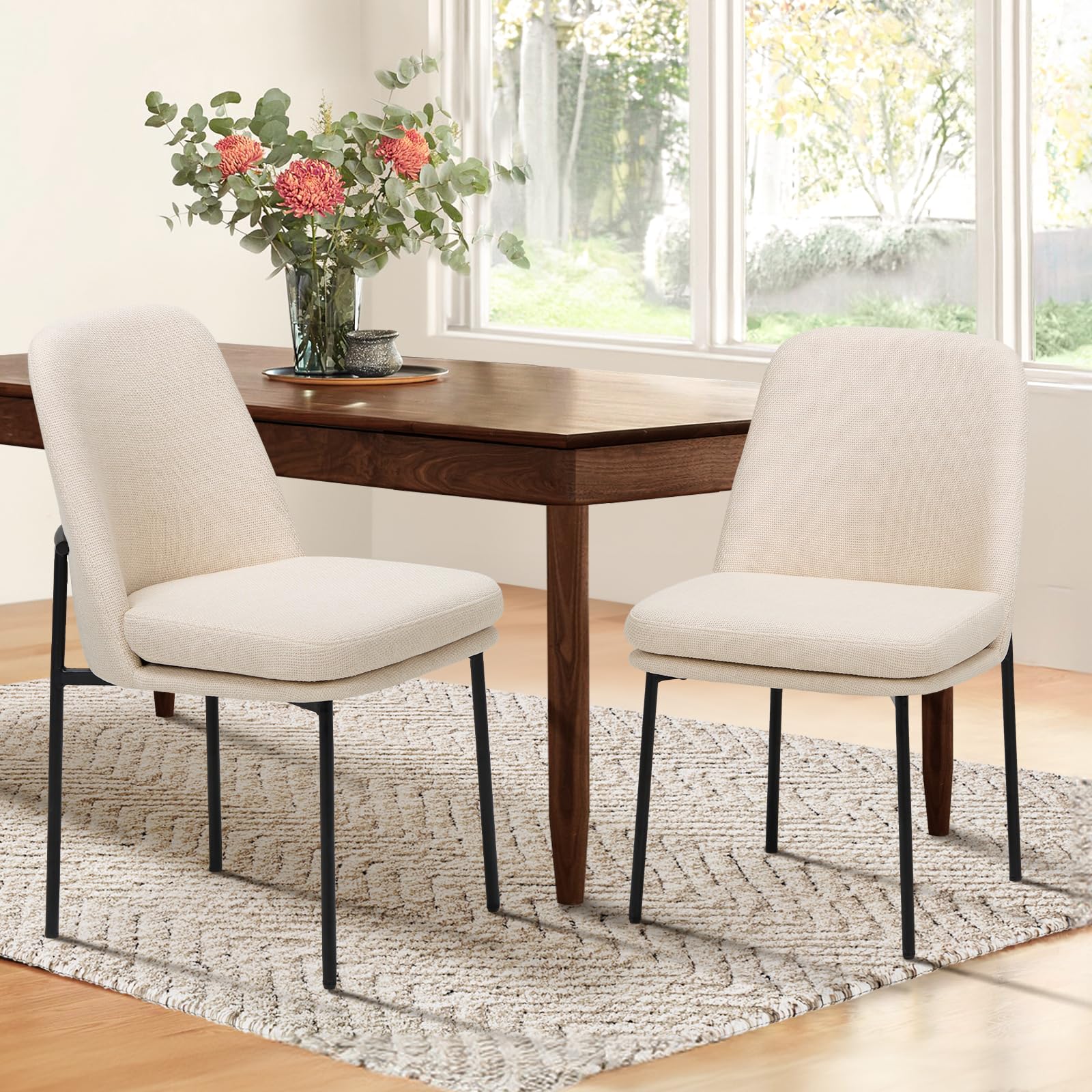 COLAMY Modern Dining Chairs Set of 2, Fabric Upholstered Dining Room ...