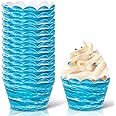 Amazon.com: Whaline 48Pcs Ocean Wave Cupcake Wrappers Blue Sea Waves ...