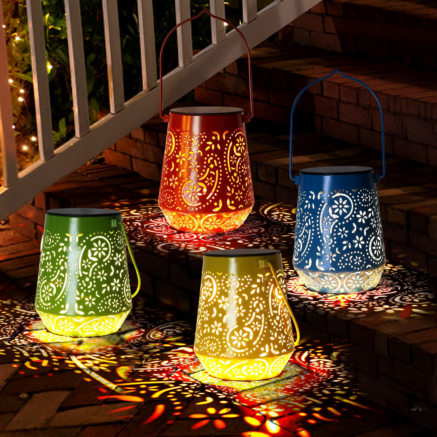 4 Pack Hanging Solar Lantern Outdoor Waterproof Lights Garden Hanging ...