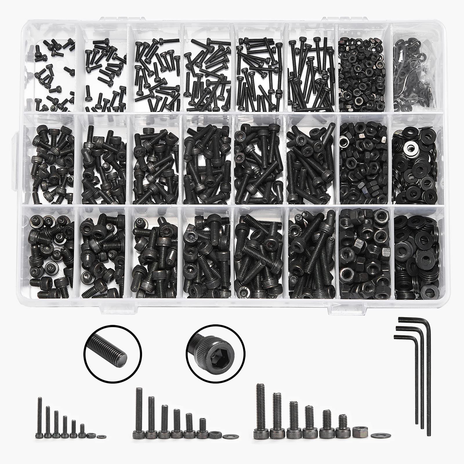 Kadrick M2 M3 M4 Screws Nuts and Washers Assortment, Grade 12.9 Alloy Steel, Hex Socket Head Cap ...