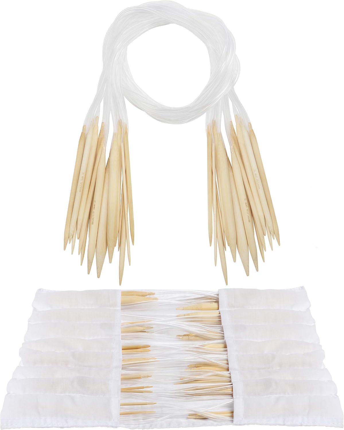 Curtzy Bamboo Circular Knitting Needles Set with Storage Pouch (16 ...