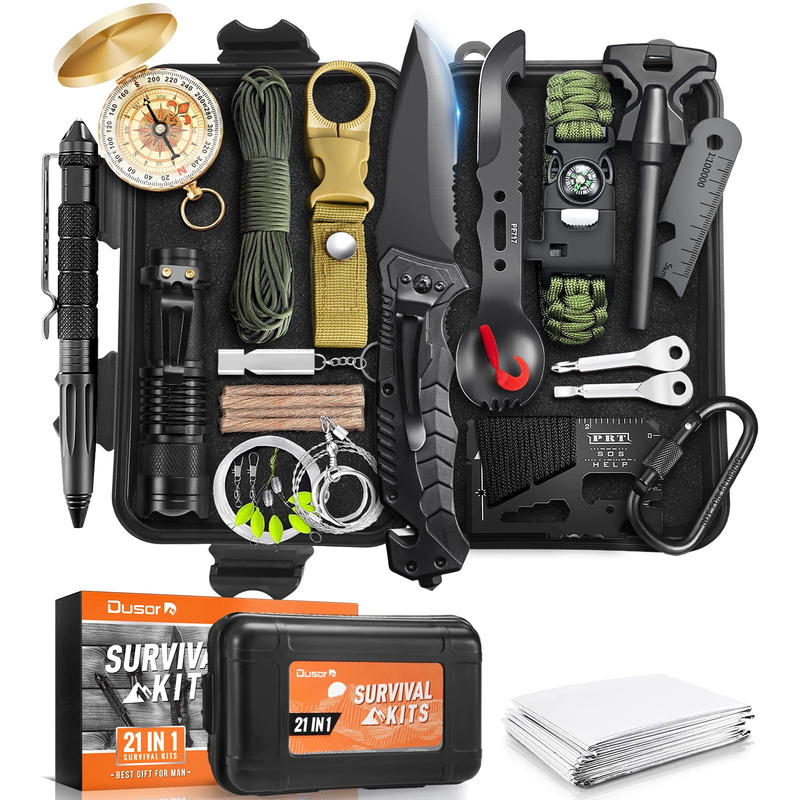 Dusor 21 in 1 Survival Kit Gifts for Men, Hunting Fishing Gifts for Dad ...