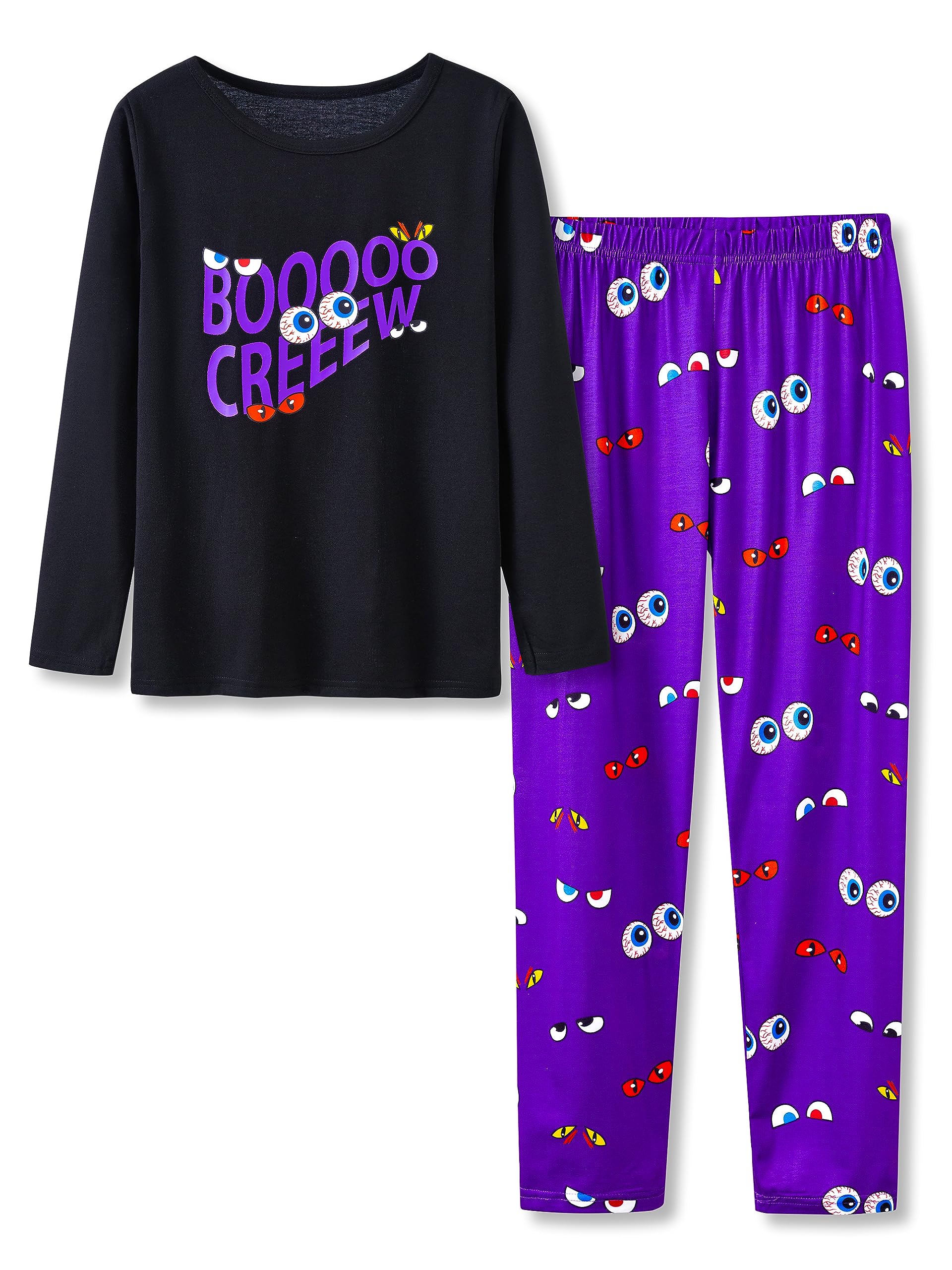 Tebbis Halloween Eyes Boo Crew Pajamas for Girls Soft Long Sleeves ...