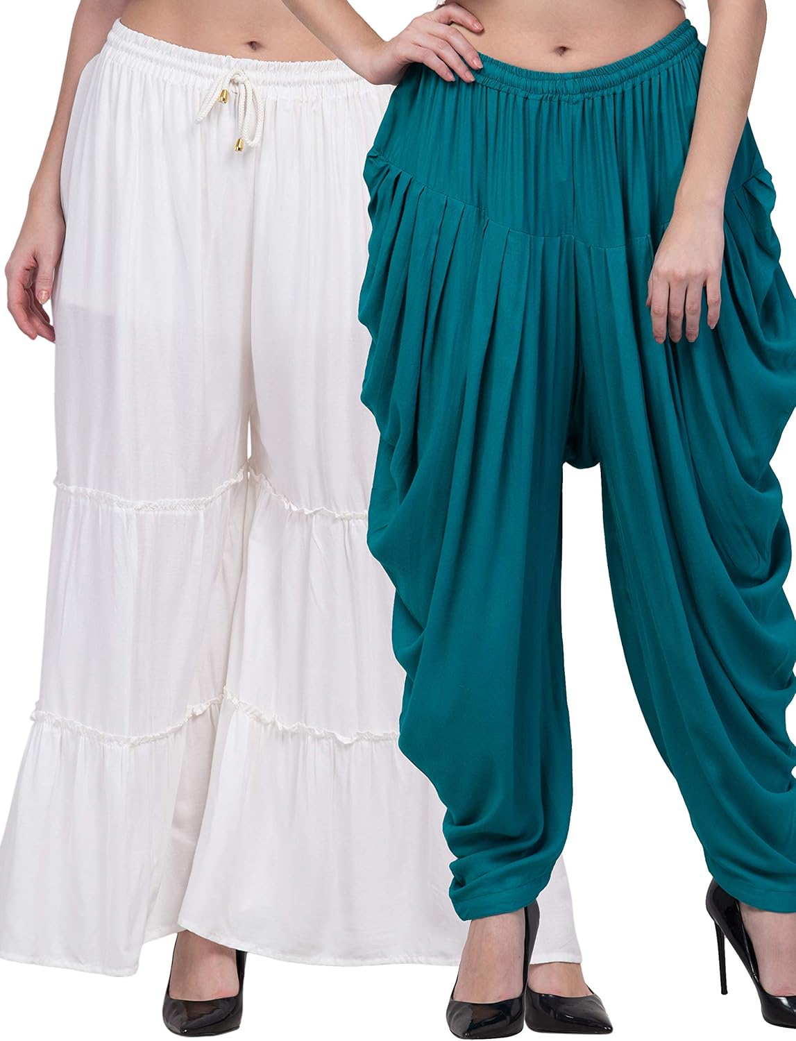 Buy Women's Regular Fit Full Length, Design for Multicolor Plain Solid ...