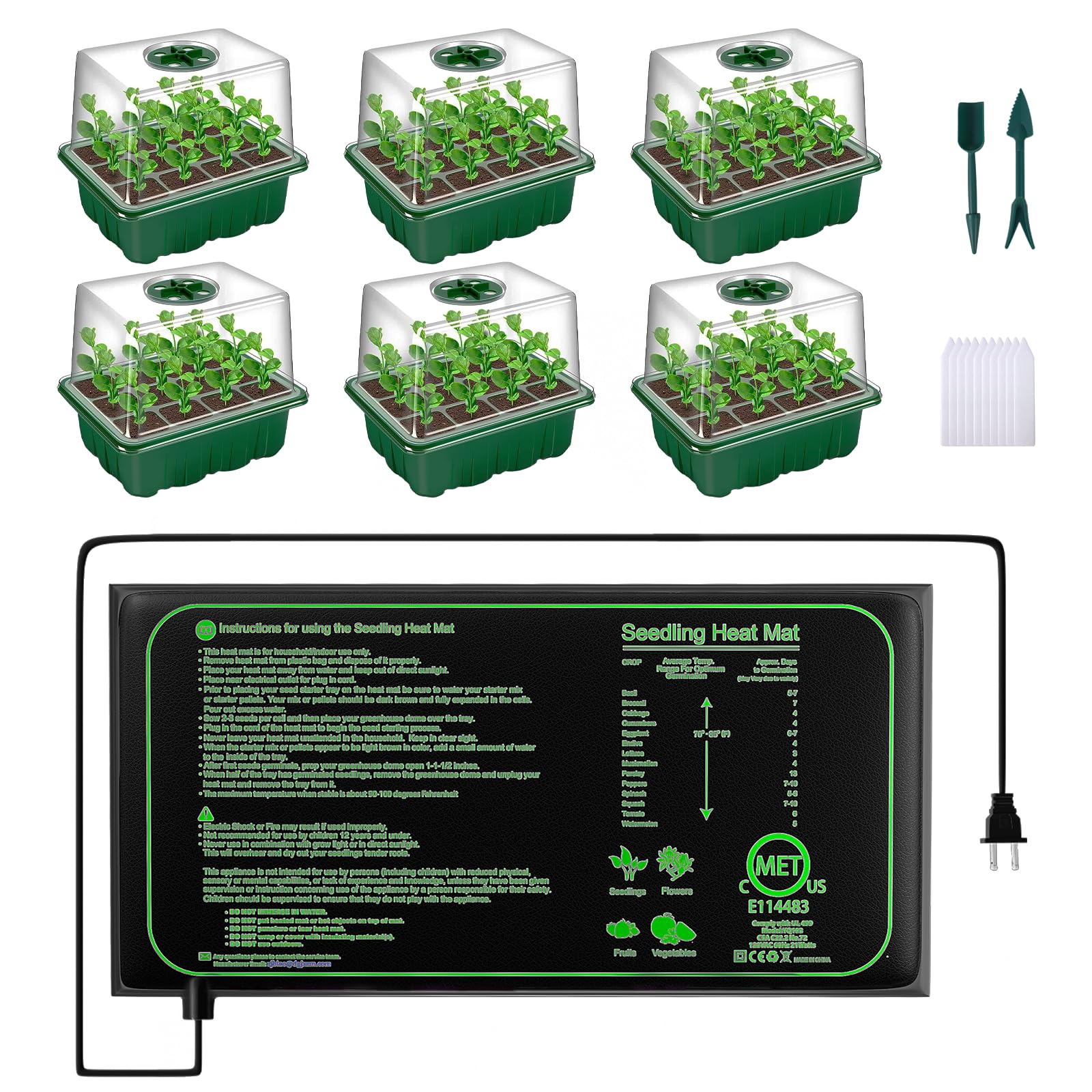 6-Pack Seed Starter Trays with 10"x20.75" Seedling Heat Mat for Indoor ...