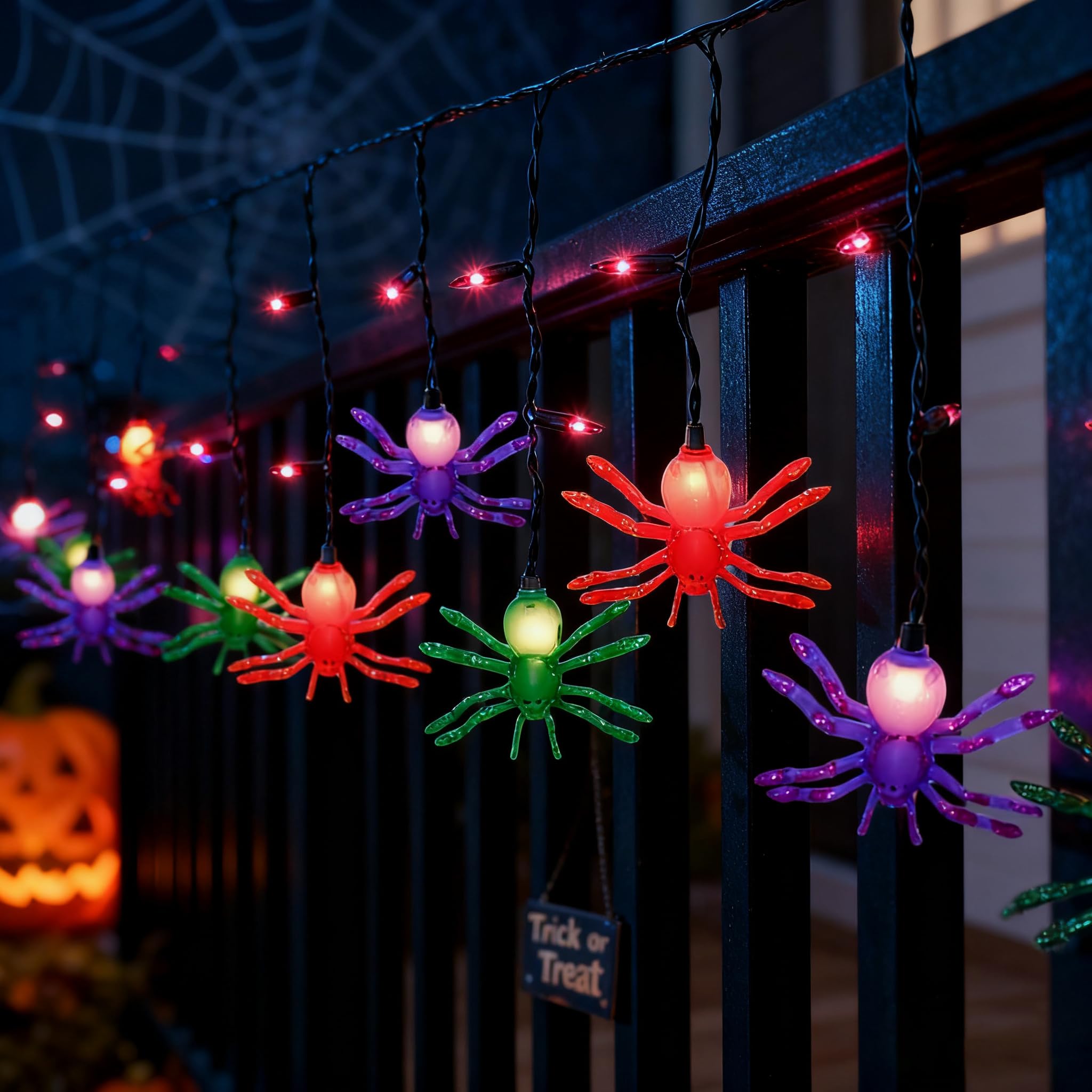 Spider String Lights, 7FT Halloween Spider Decorations Light with 10pc ...