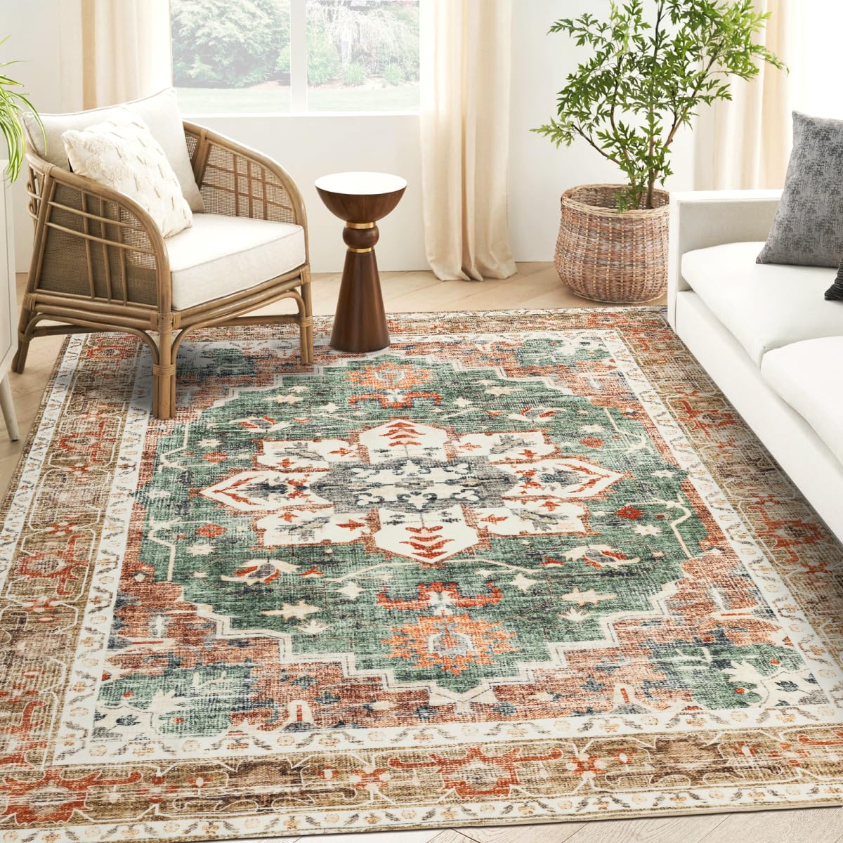 nusoarug 6x9 Green Boho Area Rug Machine Washable, 6' x 9' Carpet Soft ...