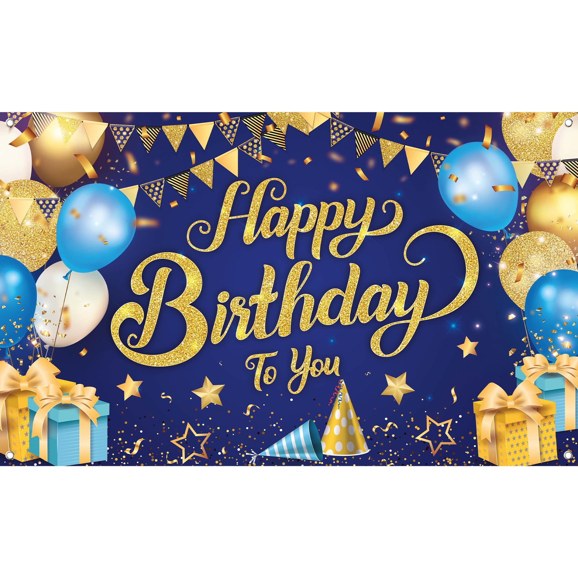 KatchOn, Blue and Gold Happy Birthday Backdrop - XtraLarge, 72x44 Inch | Happy Birthday Banner ...