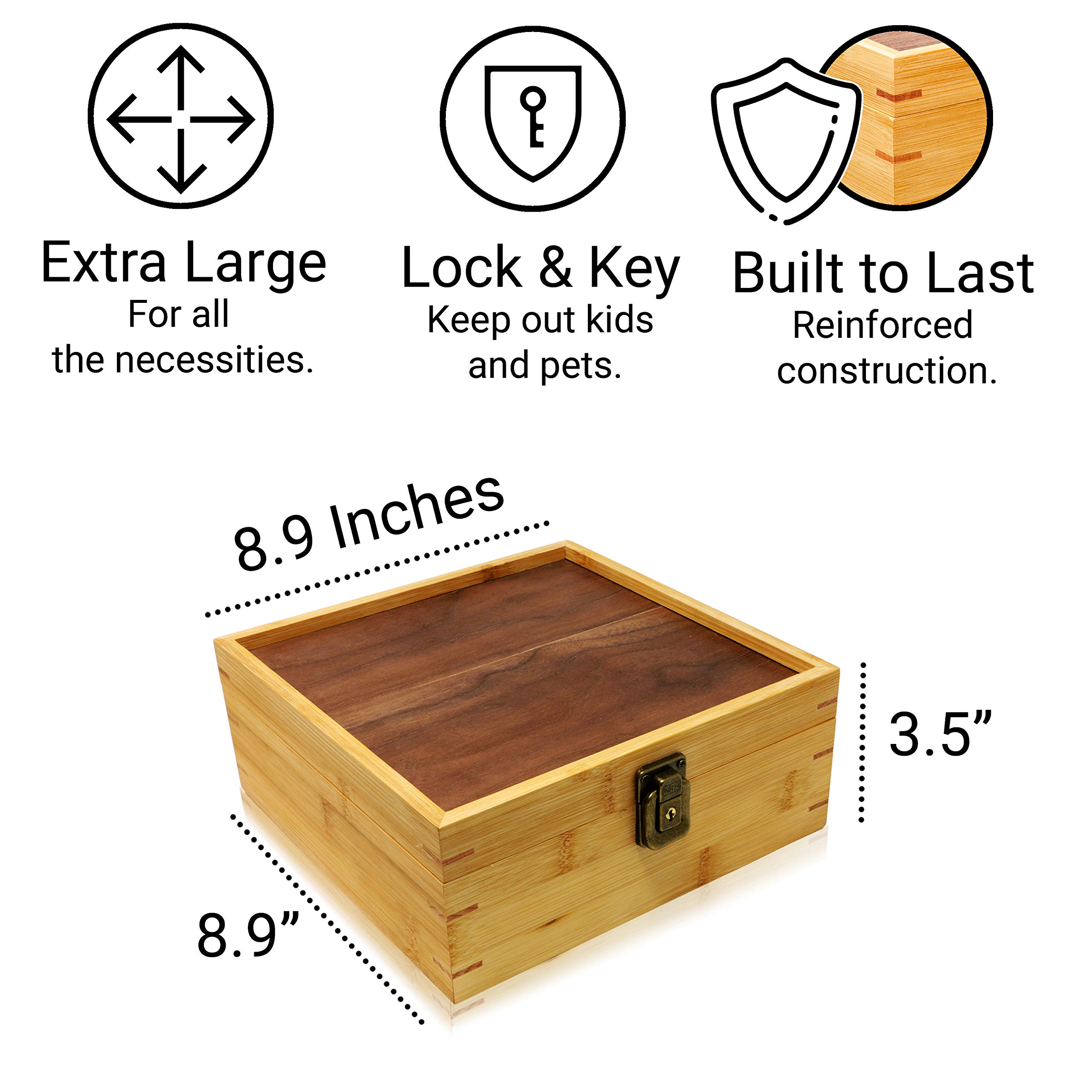 Extra Large Stash Box With Lock and Key, Tray and Smell Proof Pouch Set ...