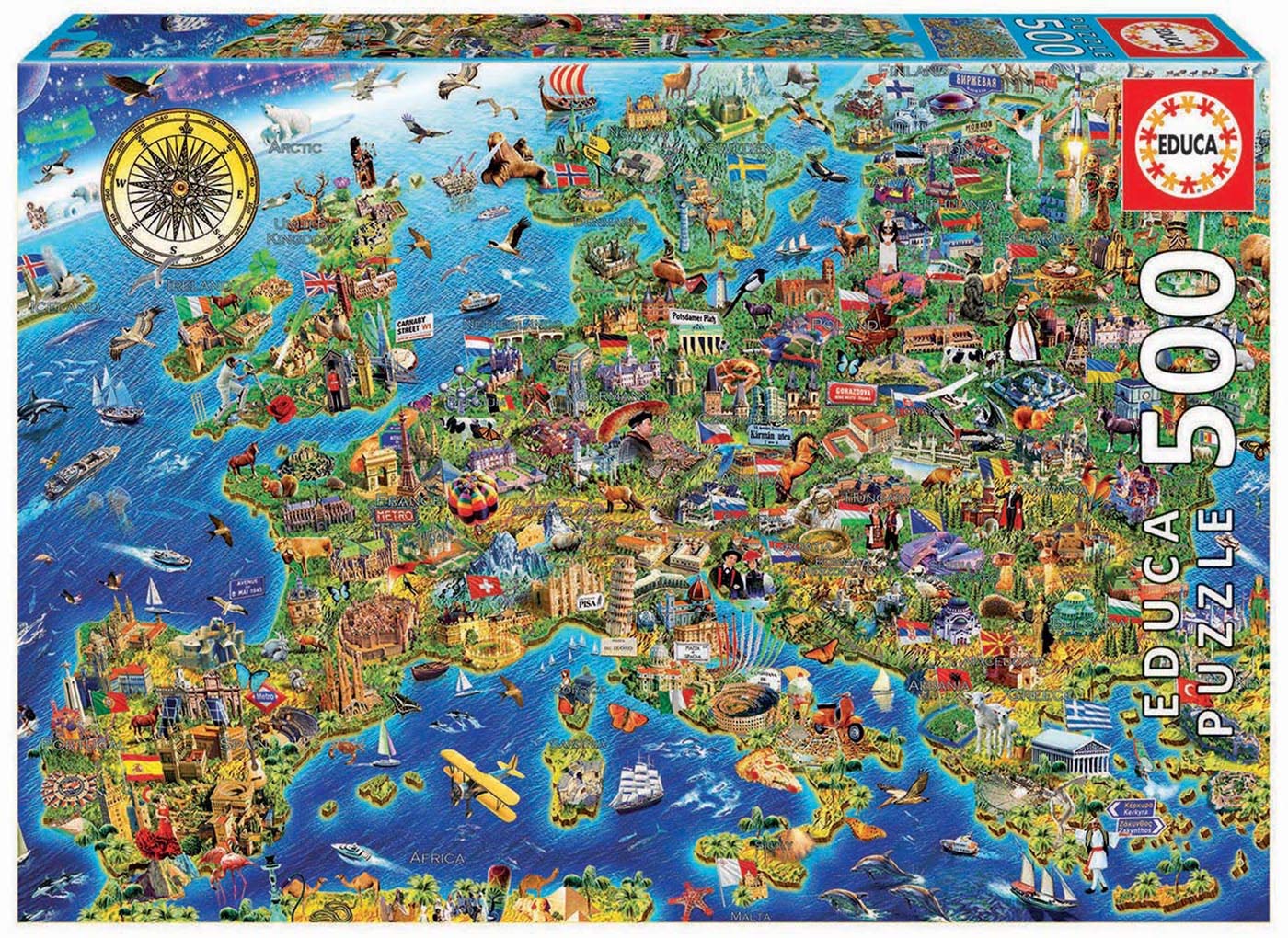 Educa Borras 17962 500 Crazy Europe Map Puzzle, Multicoloured: Amazon ...