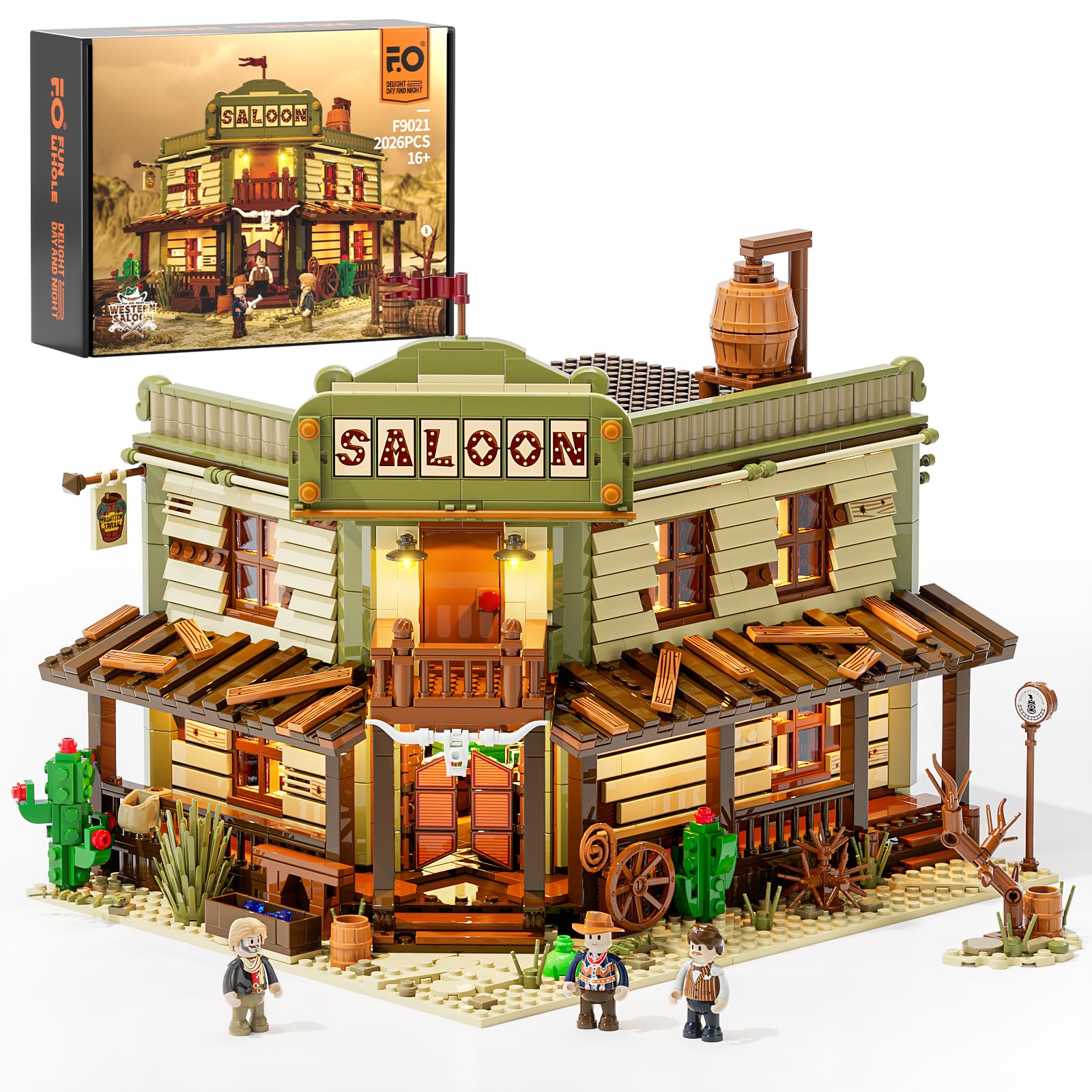 FUNWHOLE Western-Saloon Lighting Building-Bricks Set - The Old West ...