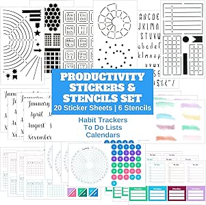 Amazon.com: Ultimate Productivity Planner Stickers & Stencil Set - x20 ...