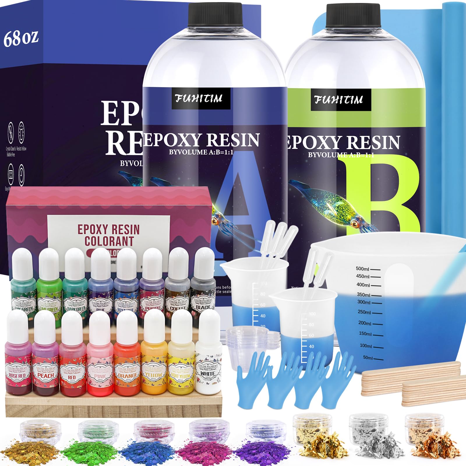 FUHITIM 68OZ Crystal Clear Epoxy Resin Kit, High-Glossy& No Bubbles ...