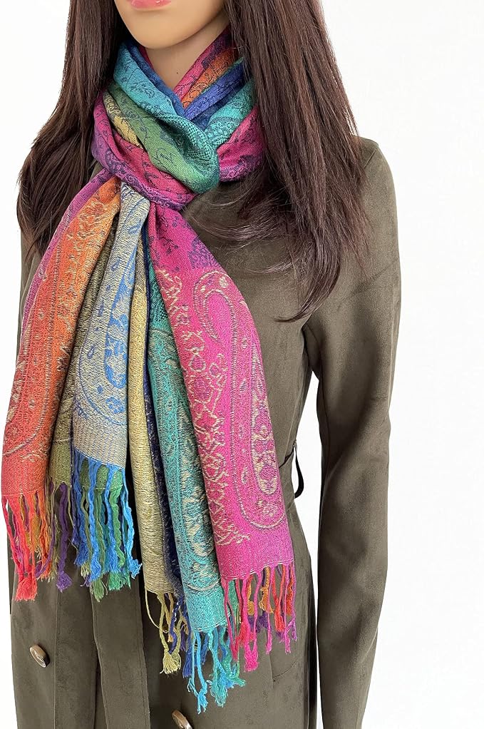 Women's Large Multicolour Pashmina Shawl Scarf, Rainbow Coloured Scarf ...