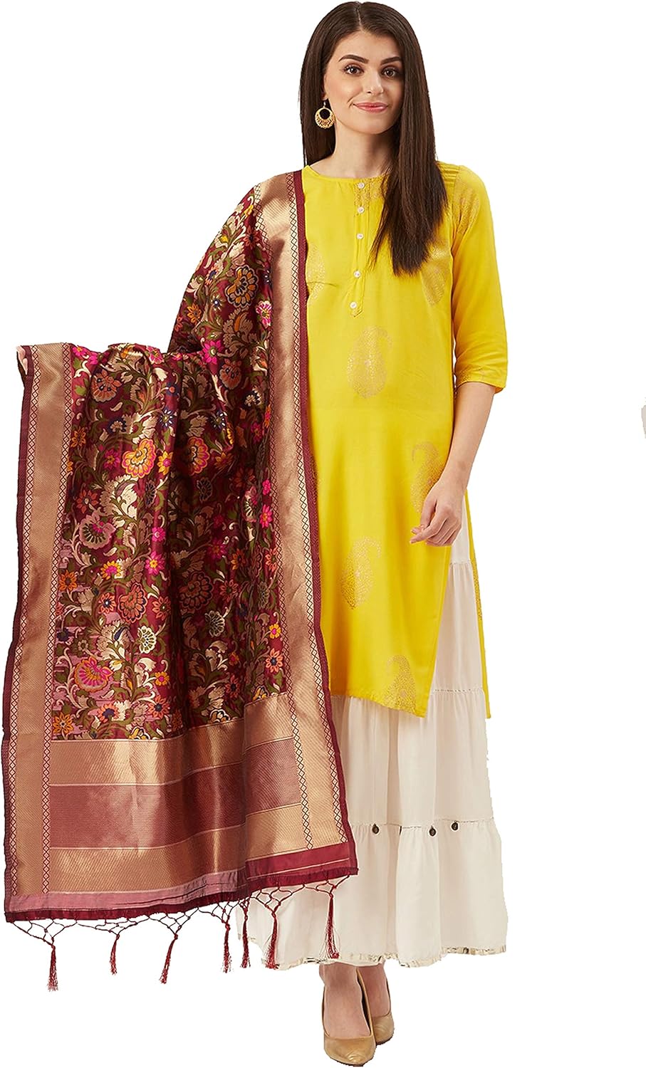 Amazon.com: Women's Zari Work Only Dupatta || Indian Pakistani Banarasi ...