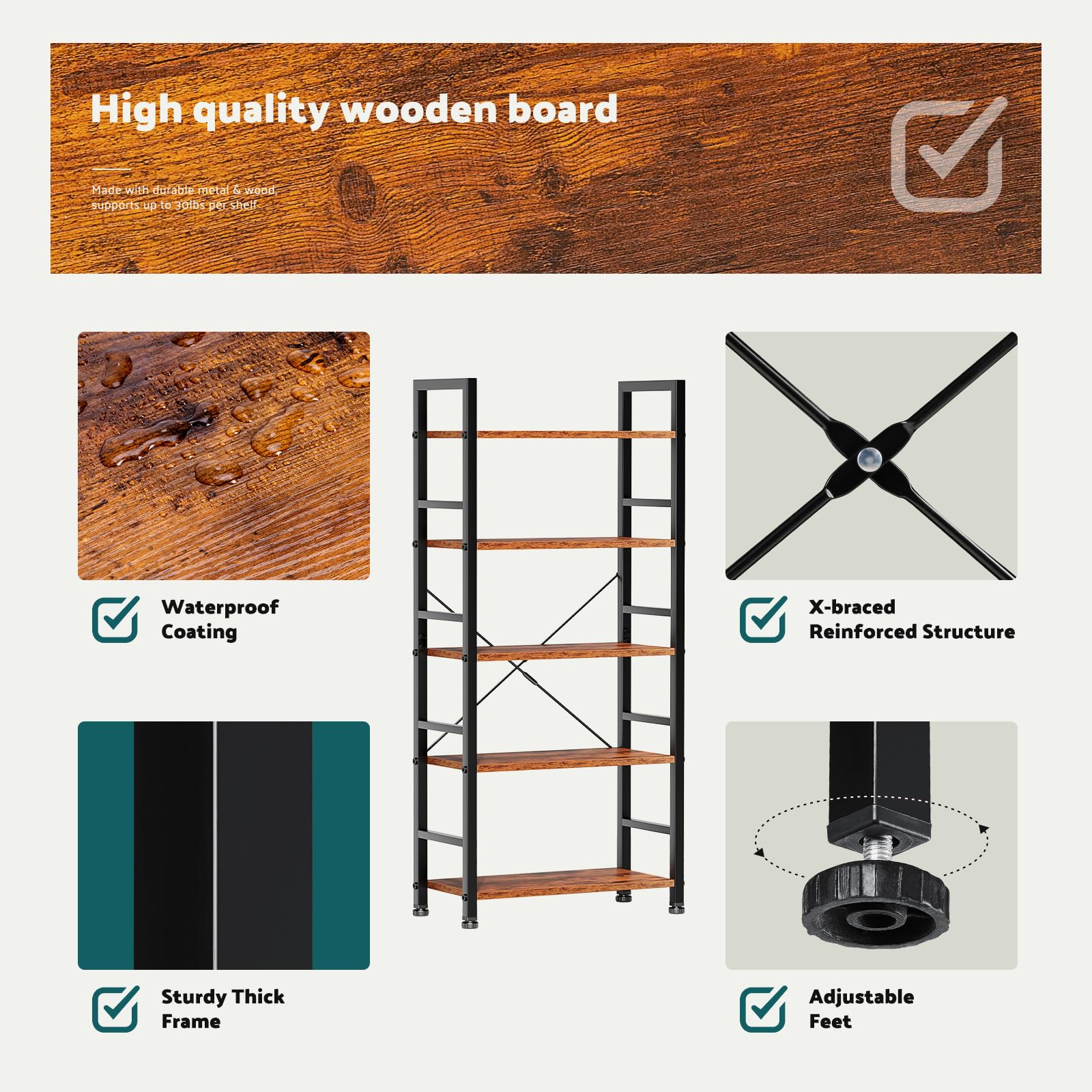 SMUG Book Shelf, 5 Tier Bookshelves Tall Modern Bookcase Shelf ...