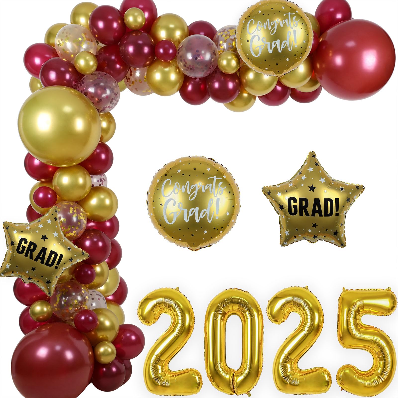 2025 Graduation Balloon Arch Garland Kit, Burgundy and Gold Balloon ...